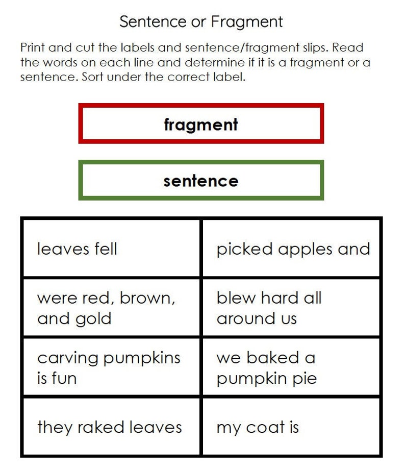 Autumn Types of Sentences Activity Pack Elementary Language - Etsy Canada