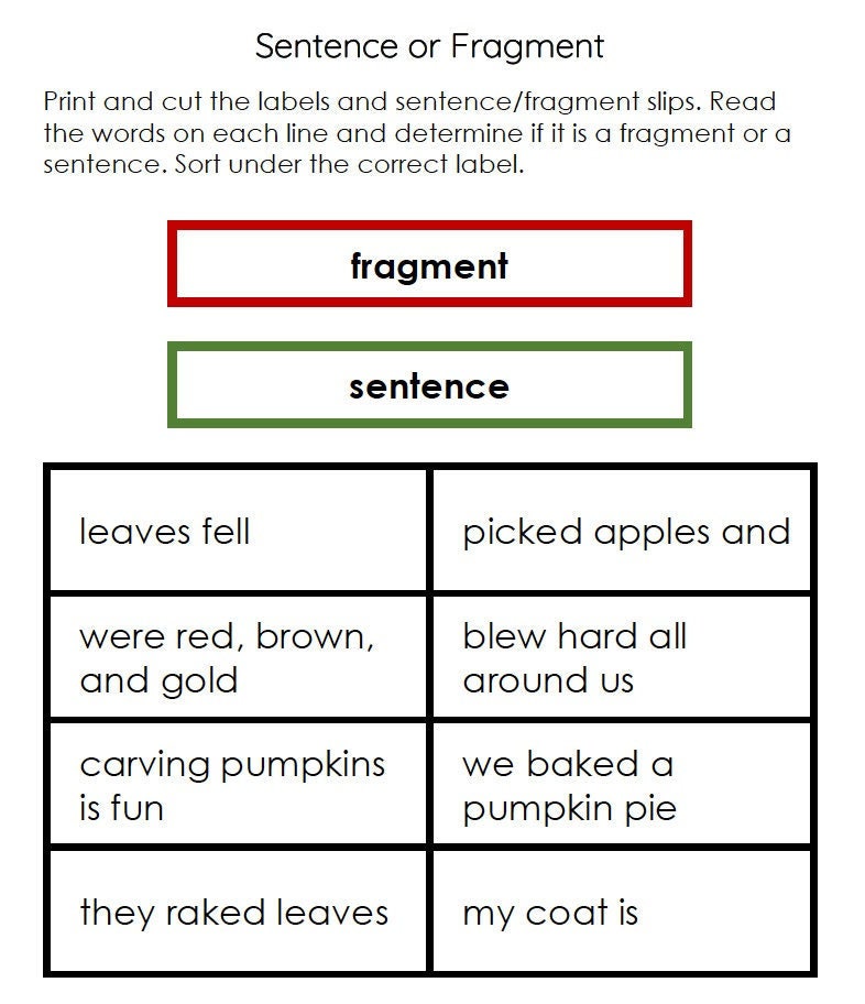 Autumn Types of Sentences Activity Pack | Elementary Language - Etsy