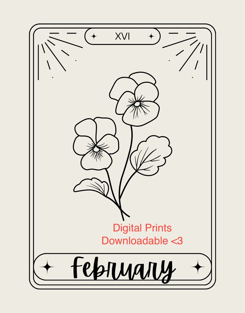 February Birth Flowers, Birth Flower Wall Art Gift, Birth Flower Gift ...