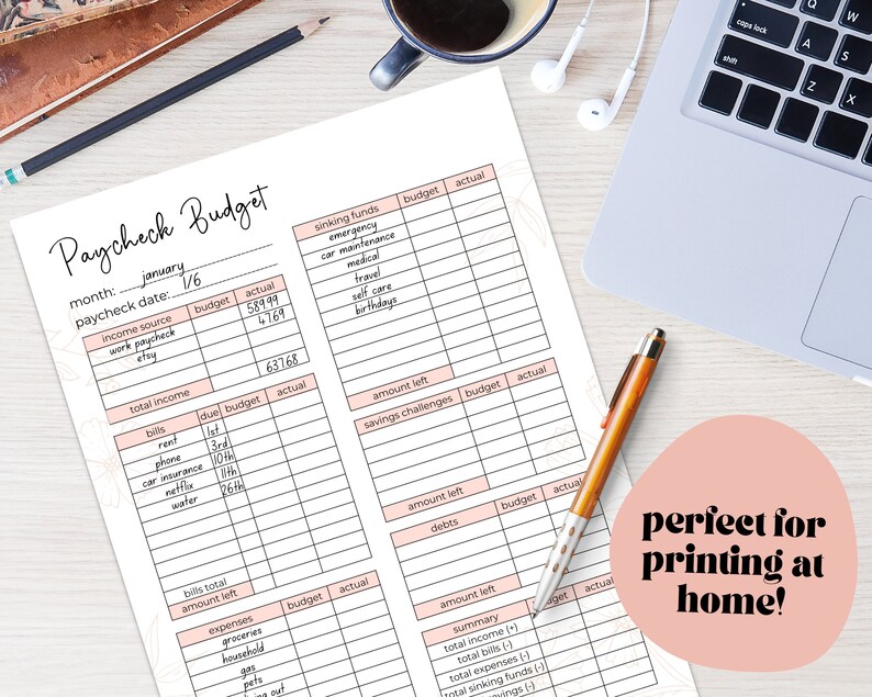 Printable Paycheck Budget Planner and Weekly Expense Tracker, Budget by ...