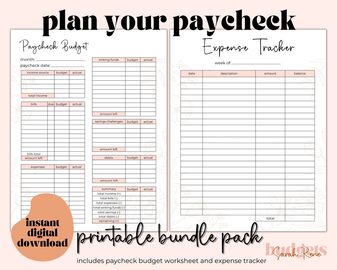 Printable Paycheck Budget Planner and Weekly Expense Tracker, Budget by ...