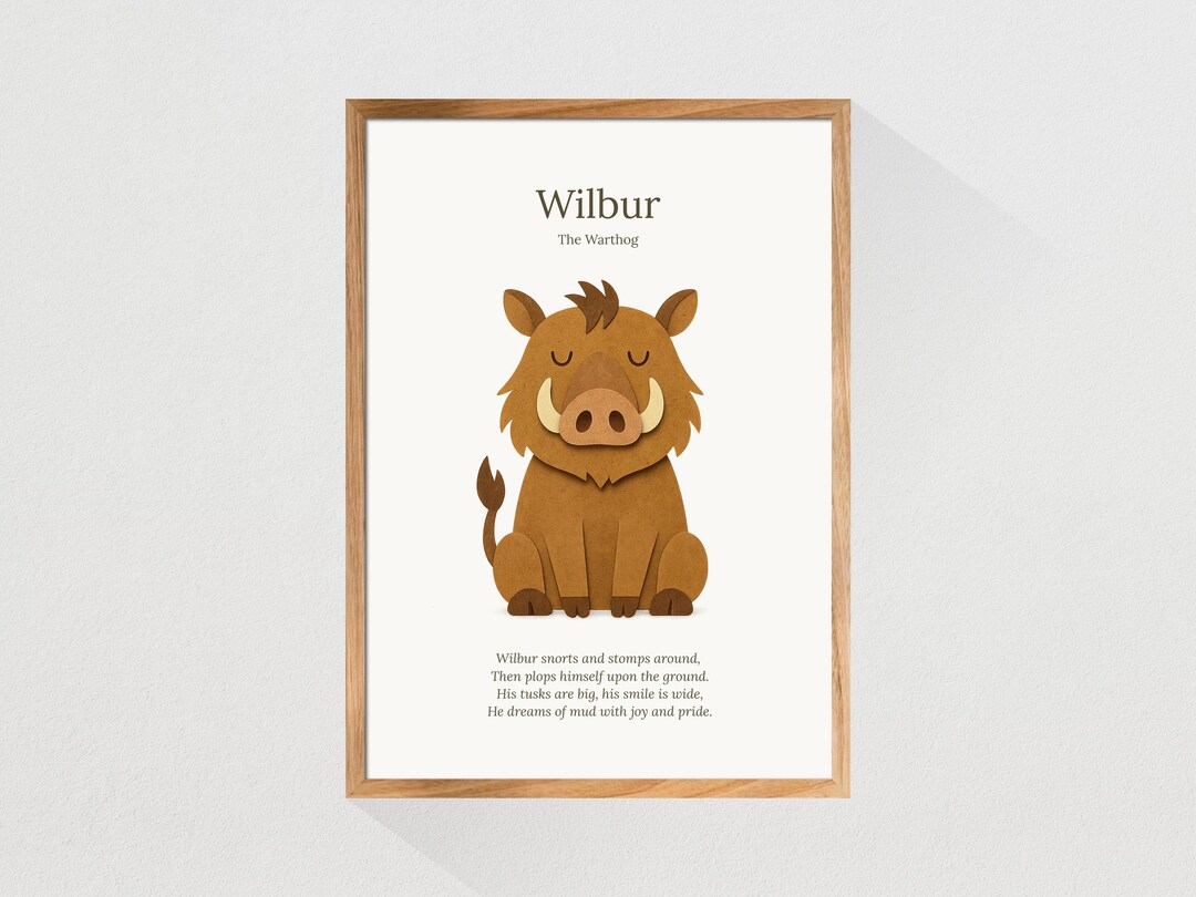 Wilbur the Warthog Nursery Print | Jungle Animal Poem Print | Children ...