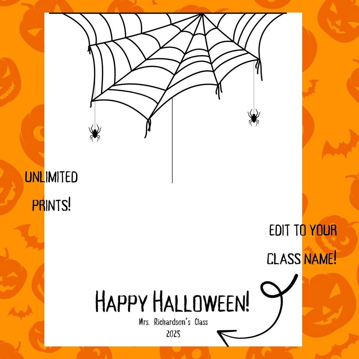 Halloween Spider Handprint Craft: Editable Template for Kids (PDF ...