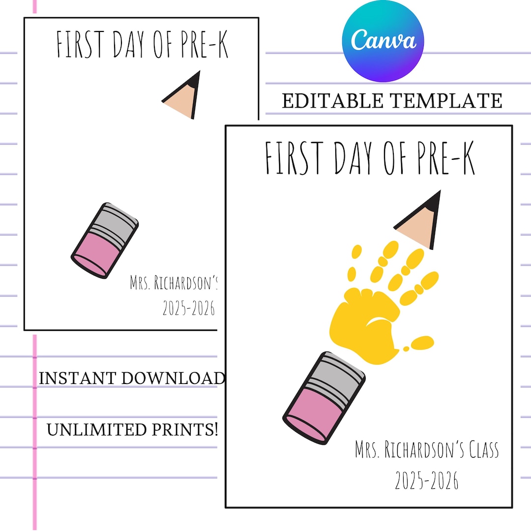 Pre-k Handprint Art: First Day of School Pencil Keepsake (digital ...