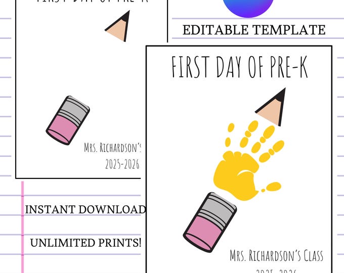 First Day of Pre-k Pencil Handprint Art | First Day of School Art ...