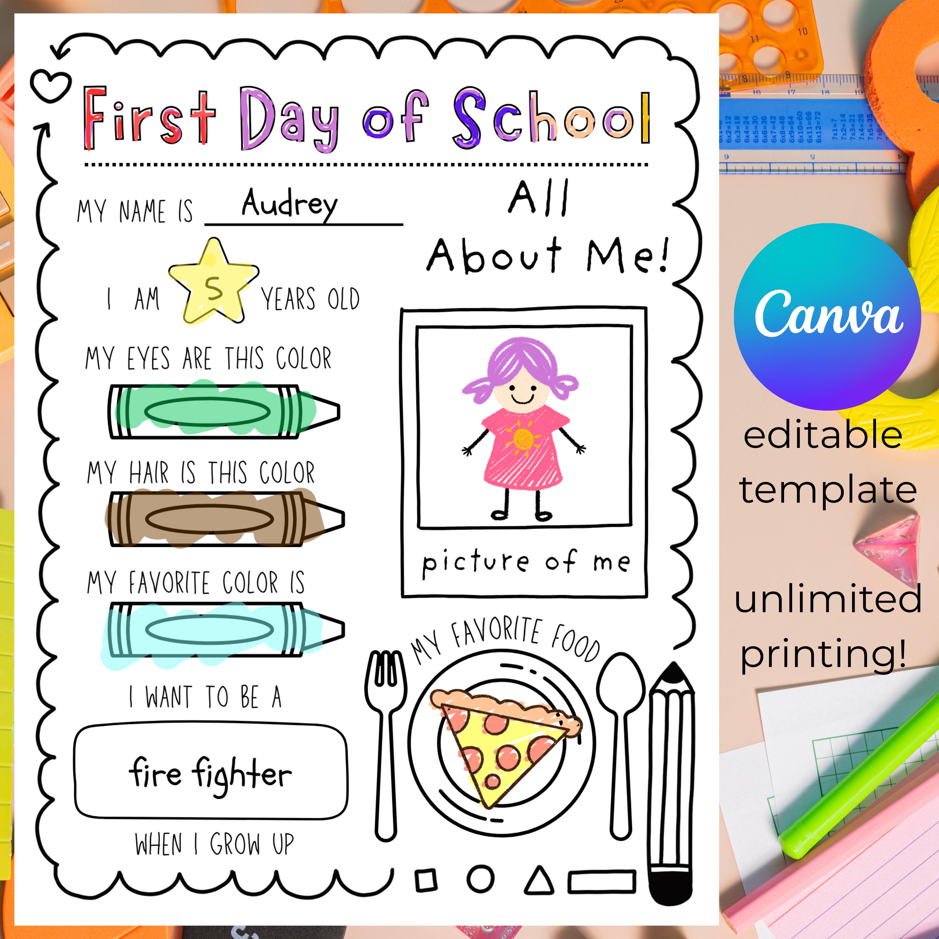 First Day of School Activity: "about Me" Printable Coloring Sheet (prek ...