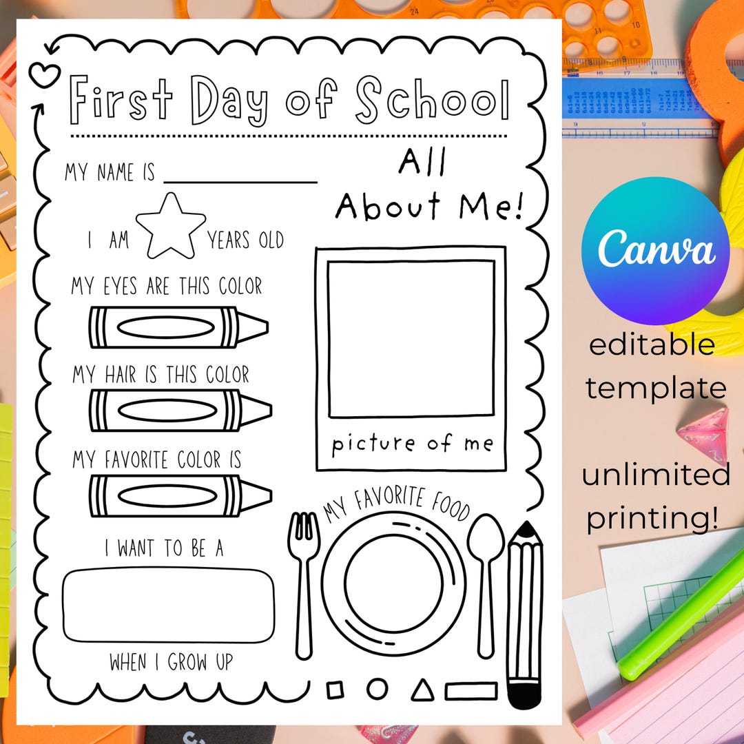 First Day of School Activity: "about Me" Printable Coloring Sheet (prek ...
