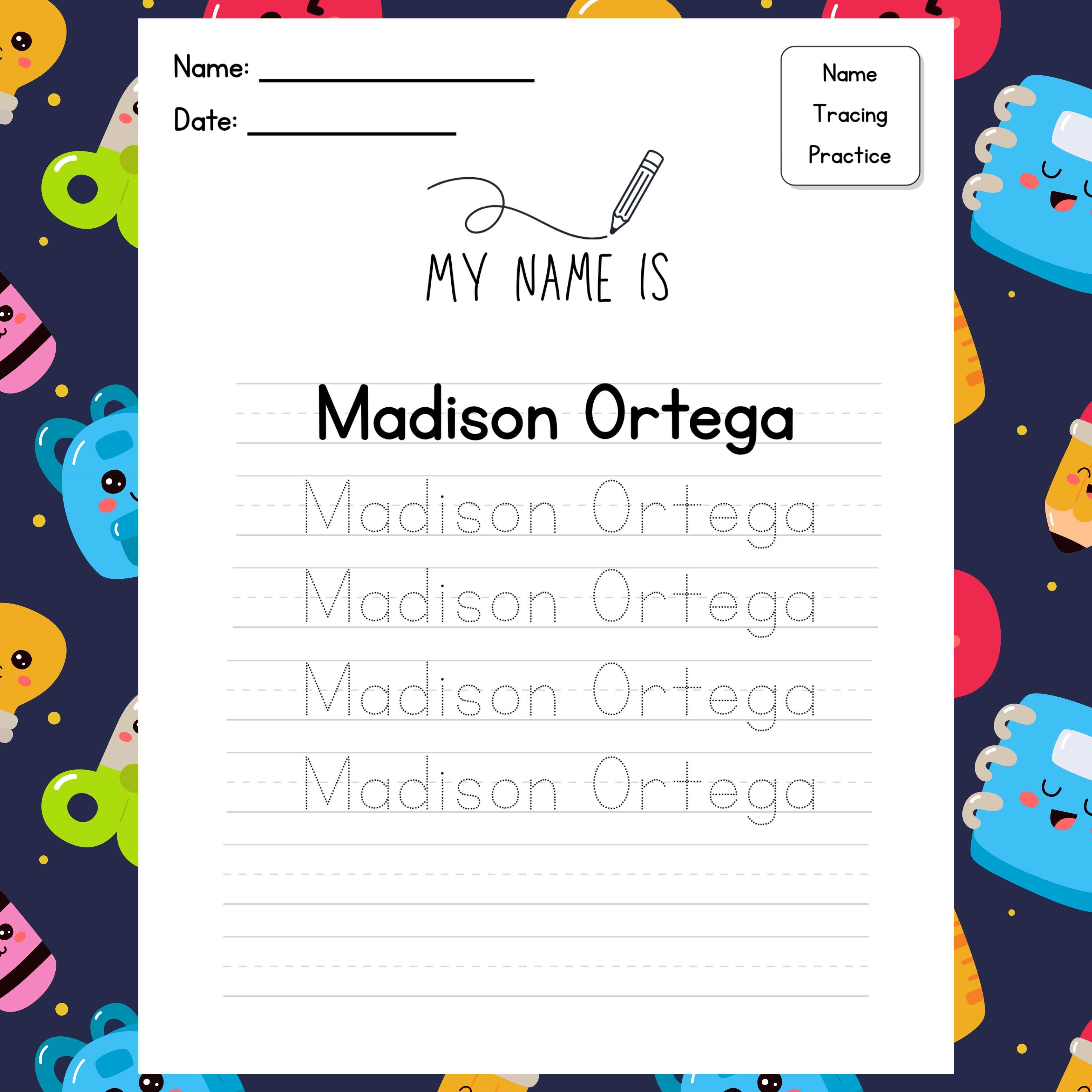 Editable Name Tracing Template: Pre-k Handwriting Practice (canva ...