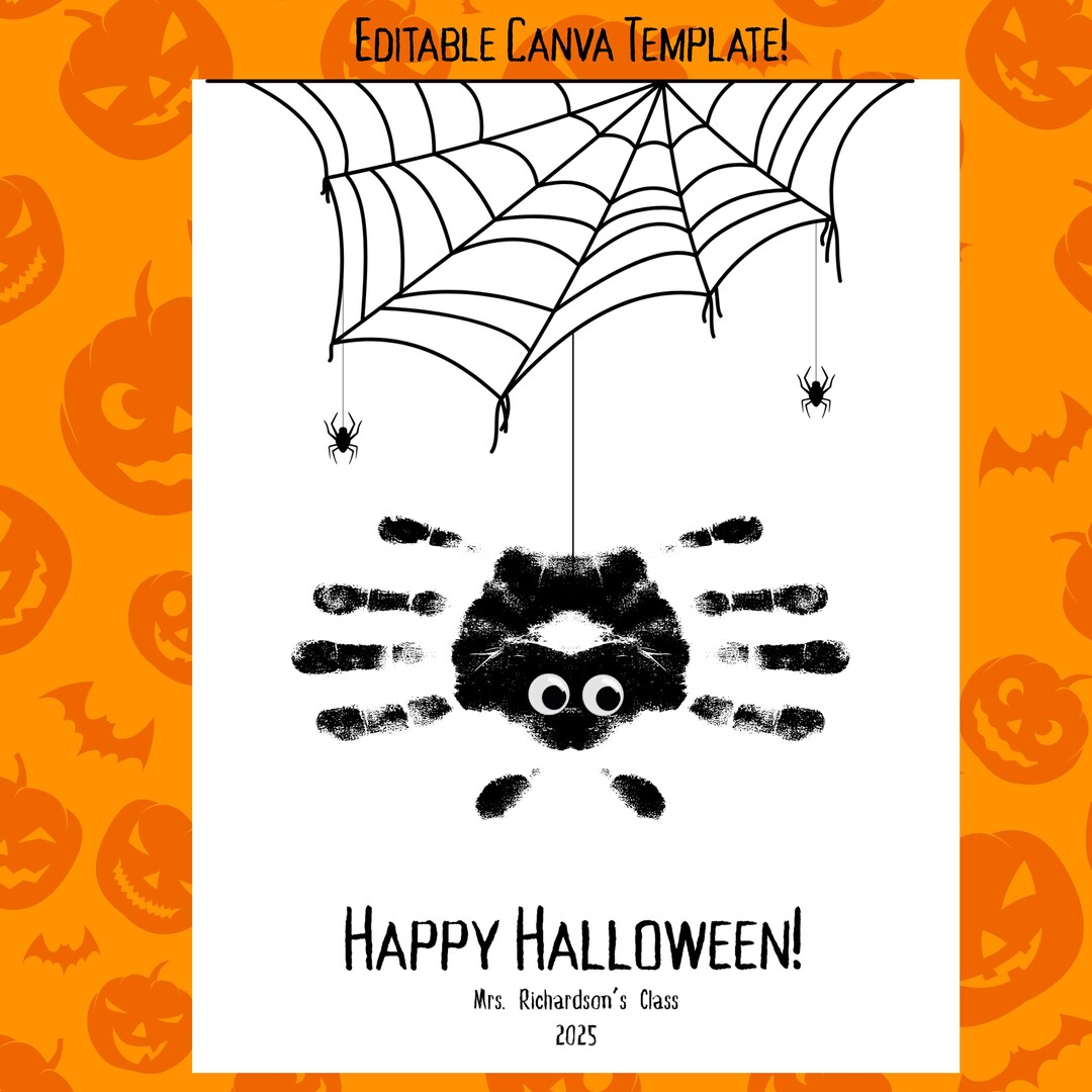 Halloween Spider Handprint Craft: Editable Template for Kids (PDF ...