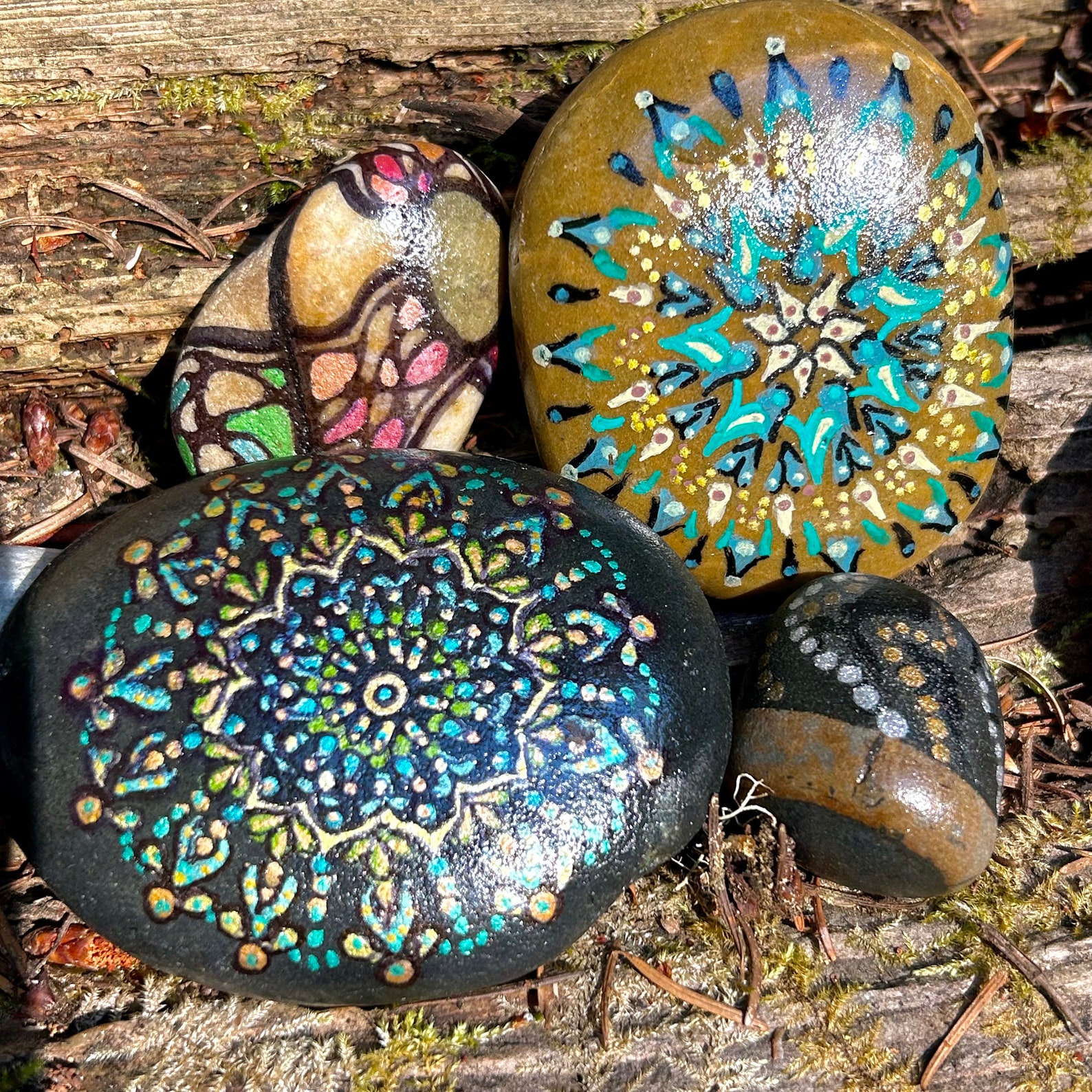 Original Abstract Art Work on Stone- Sold as a Set of 4. Mandals ...