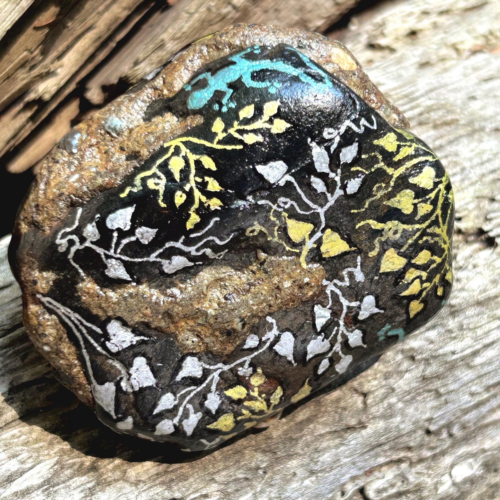 Original Nature Rock Art Painting- Stunning Two Toned Stone With Blue ...