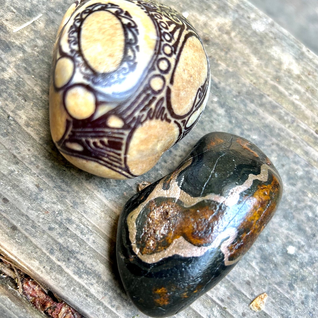 Original Abstract Art Work on Stone- Sold as a Set of 2. Elegant Rock ...