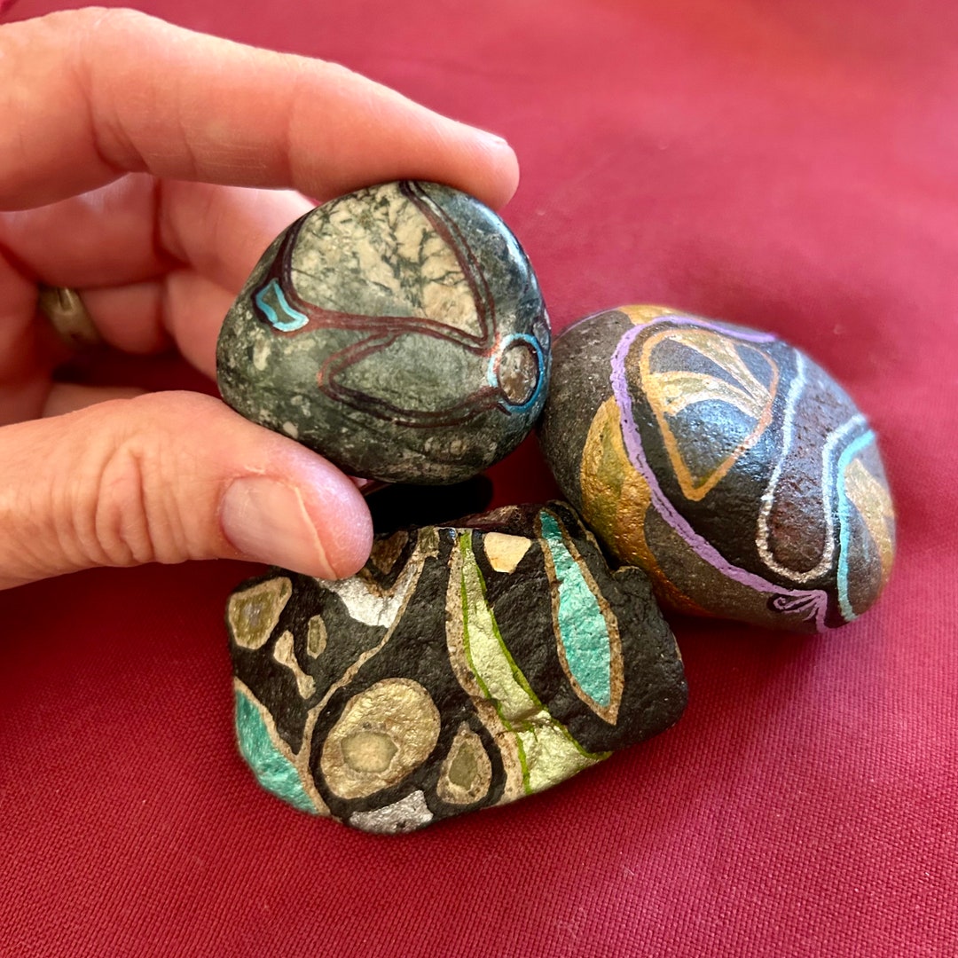 Handmade Painted Rock Art, Zentangle Set of 3, Zen Gift - Etsy