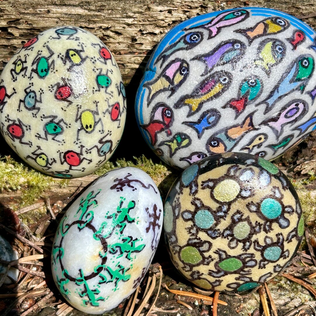 Colorful Nature Rock Art Paintings- Sold as a Set of 4. Escher-like ...