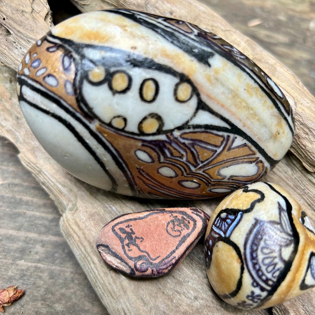 Original Abstract Art Work on Stone- Sold as a Set of 3. Elegant Rock ...