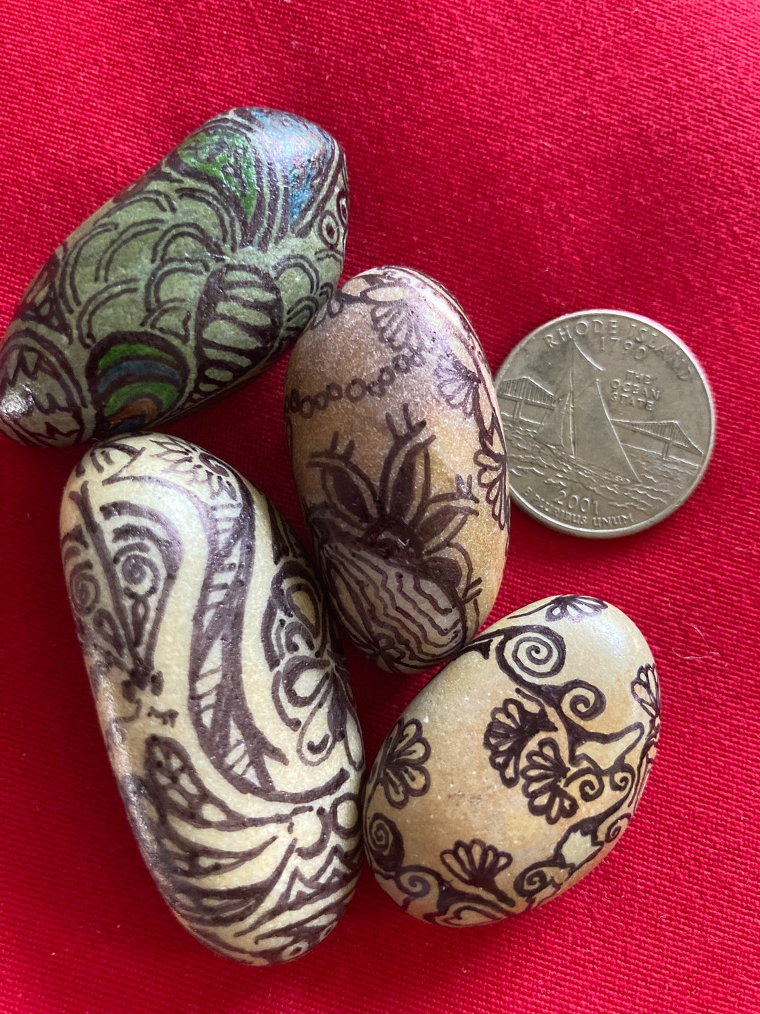 Unique Black and White Mandala Rock Art. Zentangle Designs on Rock ...
