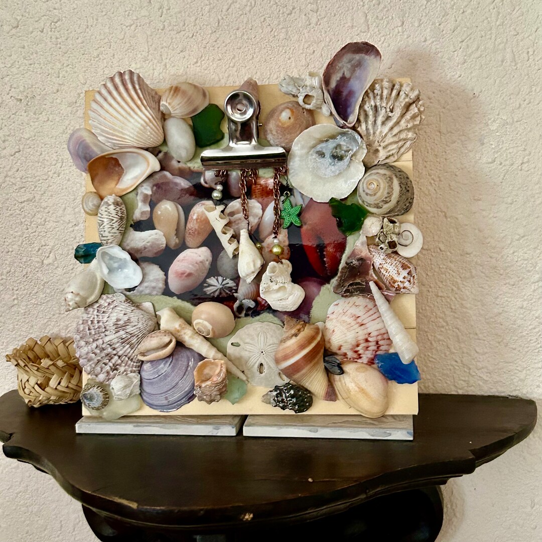 An Original Photo, Shell, Sea Glass and Charm Beach Display. Handmade ...