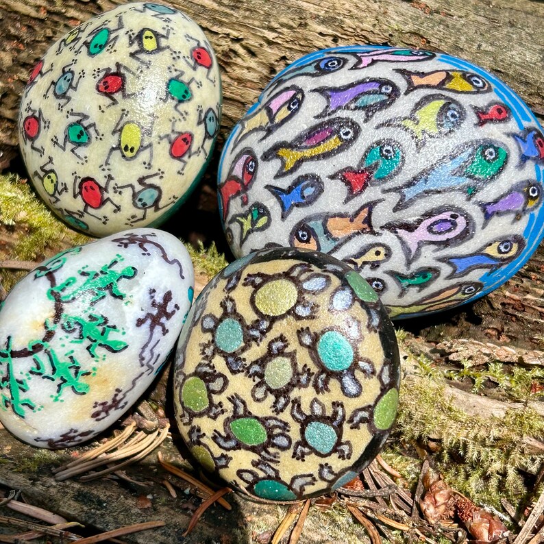 Colorful Nature Rock Art Paintings Sold as a Set of 4. Escher-like ...