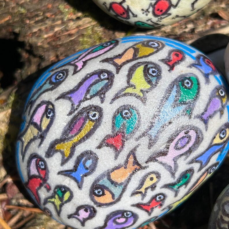 Colorful Nature Rock Art Paintings Sold as a Set of 4. Escher-like ...