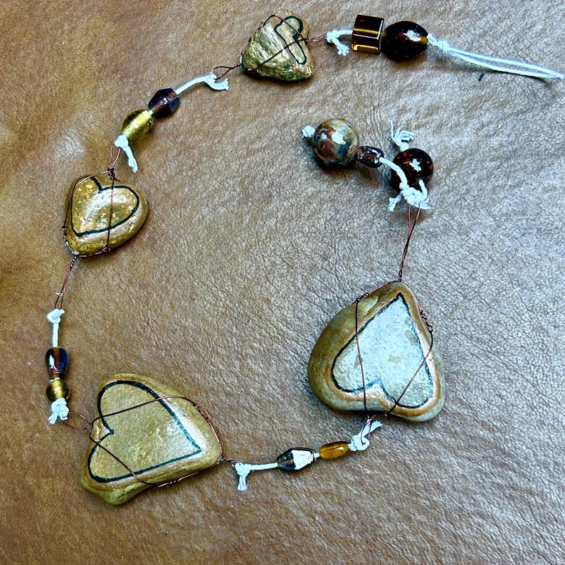 Heart Rock Hanging: Salish Sea Stone Art, Copper Wrapped, Hand-painted ...