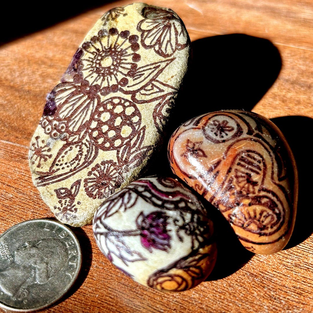 Hand Drawn Floral Painted Rock Set, Zentangle Stone Art - Etsy