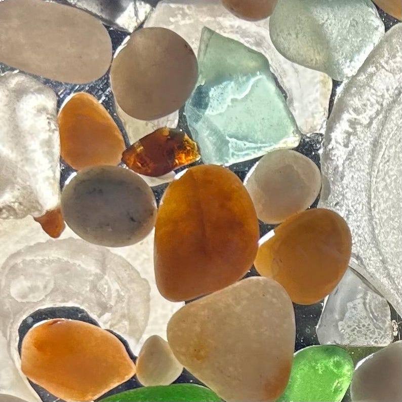 Sea Glass Sun Catcher With Agate & Shell in Wood Frame - Etsy