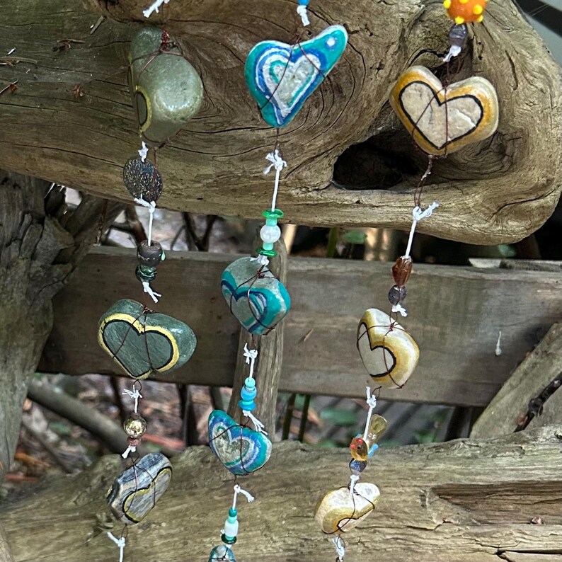 Heart Rock Hanging: Salish Sea Stone Art, Copper Wrapped, Hand-painted ...
