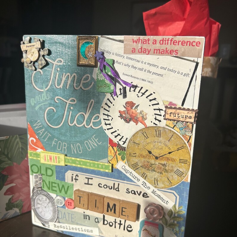 If I Could Save Time in a Bottle, Shadow Box Collage Art for Birthday ...