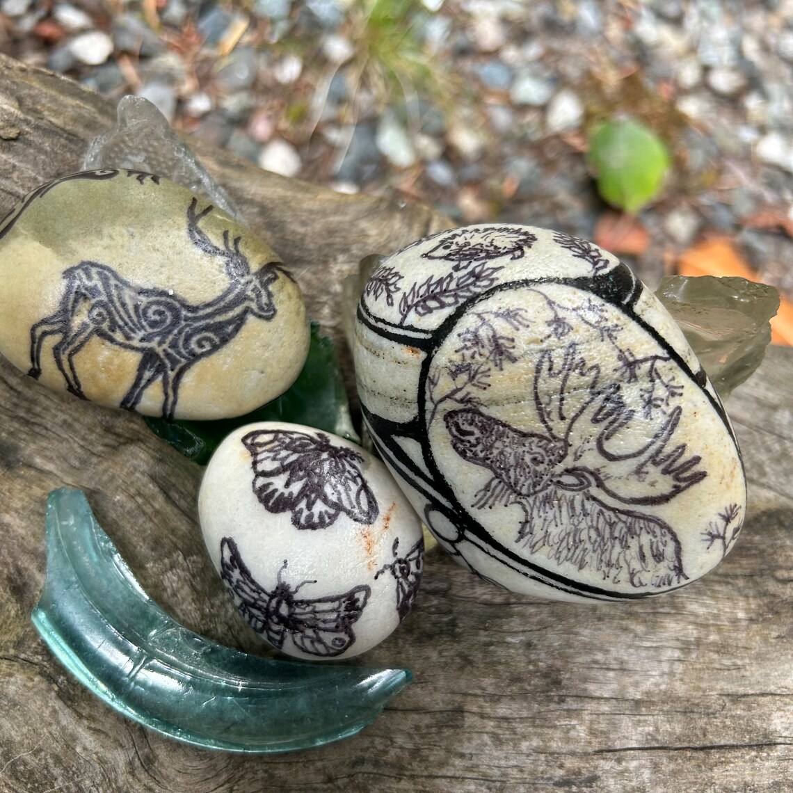 Original Nature Rockart Paintings- Sold as a Set of 3. Stones Depict ...