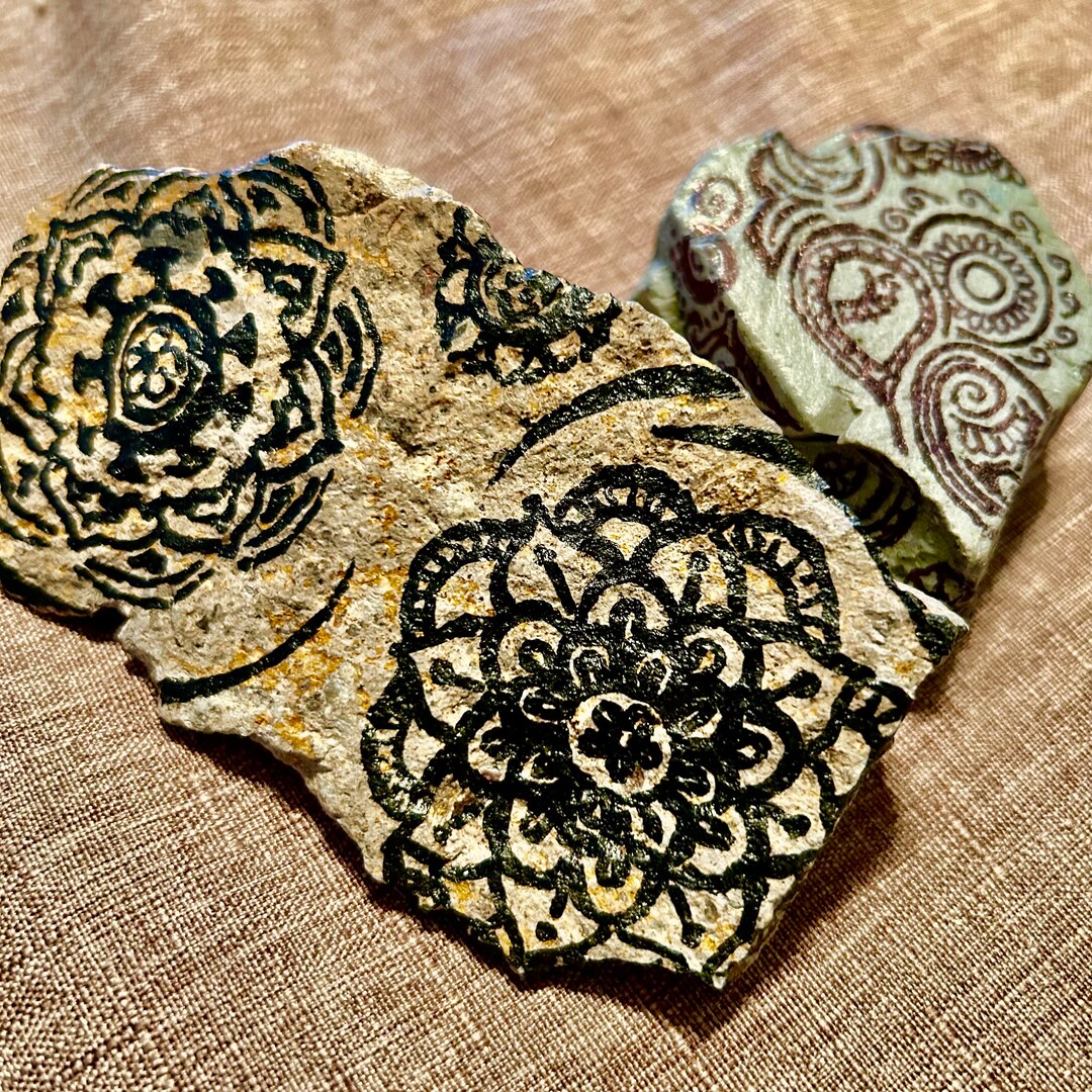 Set of 2: Mandala, Zentangle and Floral Art Painting on Rock. Rockart ...