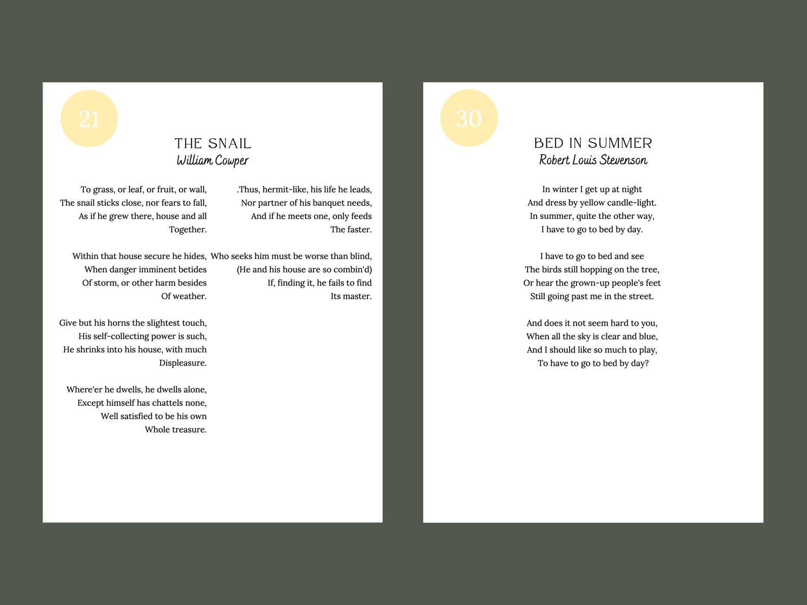 Classic Poems for Children Card for YOTO Audio Player Transcript ...