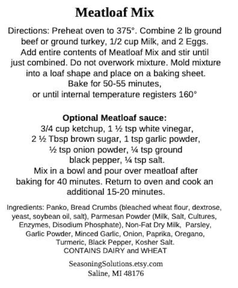 Meatloaf Mix, Homemade Meatloaf, Prepared Mixes, All Natural Ingredient ...