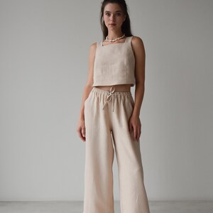 Beige Linen Crop Top, Linen Tank Top, Square Neck Linen Top, Linen ...