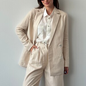 Linen Beige Blazer for Womens, Casual Beige Linen Jacket, Double ...