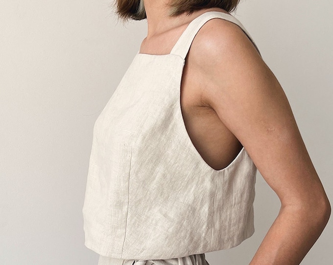 Light Beige Linen Top Linen Tank Top Linen Crop Top Linen - Etsy