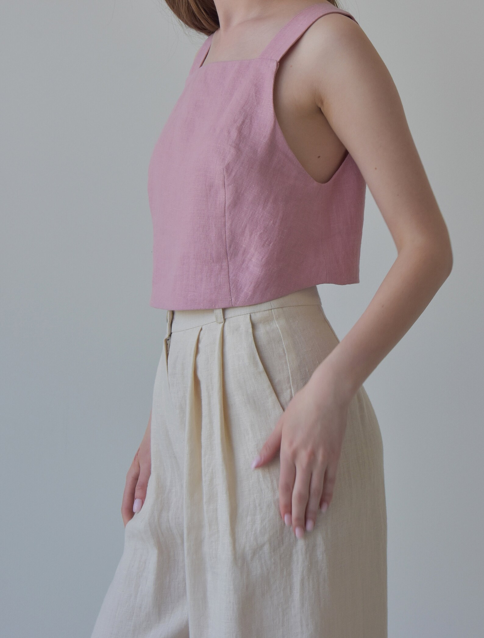 Linen Crop Top Wide Straps Light Ash Pink Cropped Linen Top - Etsy
