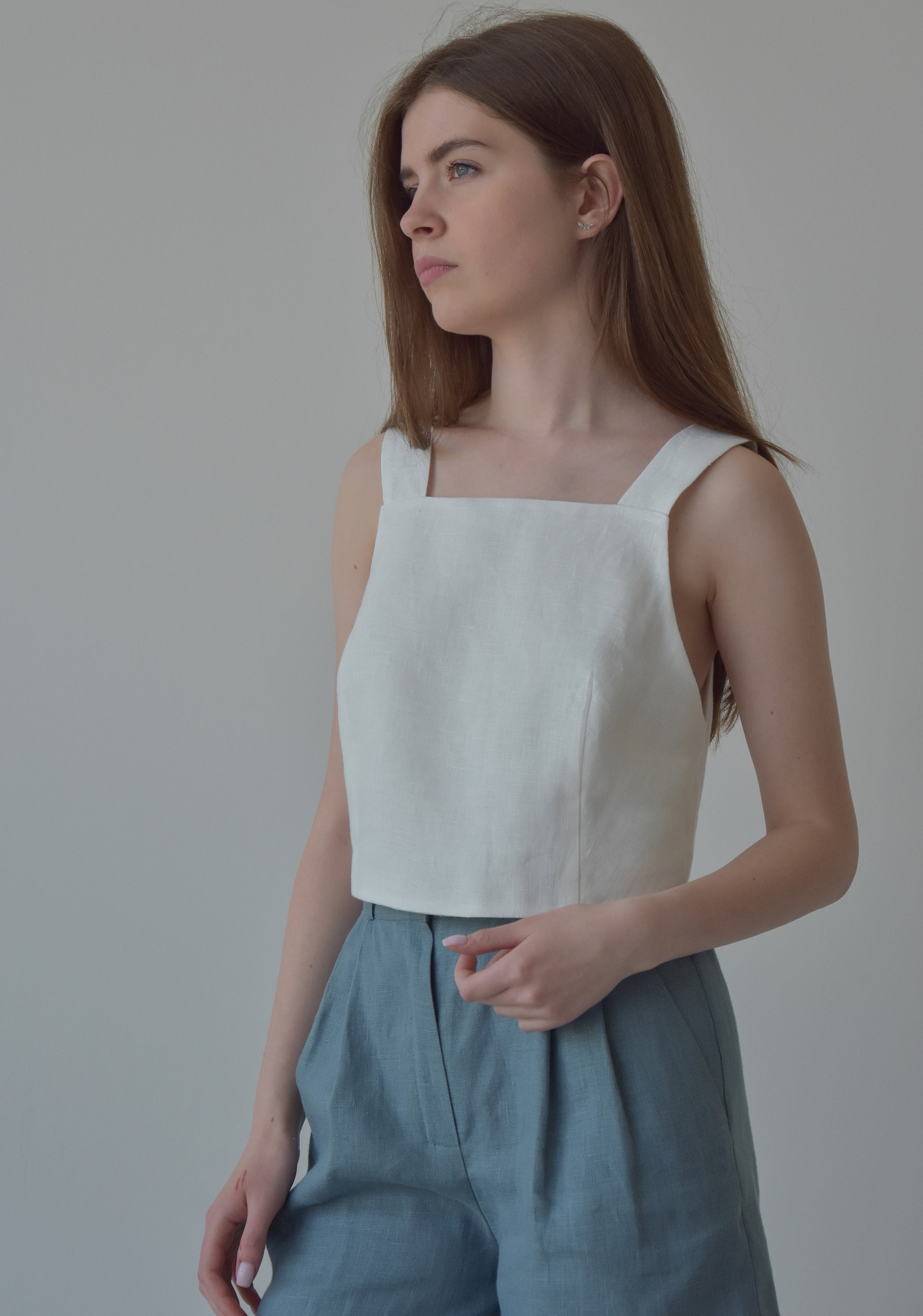 White Linen Top for Women Linen Crop Top Linen Tank Top - Etsy
