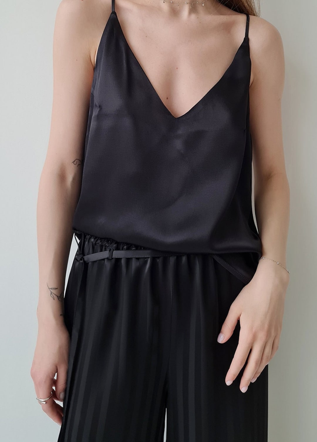 Deep V Neck Camisole Top Black Cami Top Bias Cut V Tank Top - Etsy