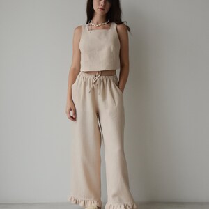 Beige Linen Crop Top, Linen Tank Top, Square Neck Linen Top, Linen ...