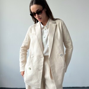 Linen Beige Blazer for Womens, Casual Beige Linen Jacket, Double ...