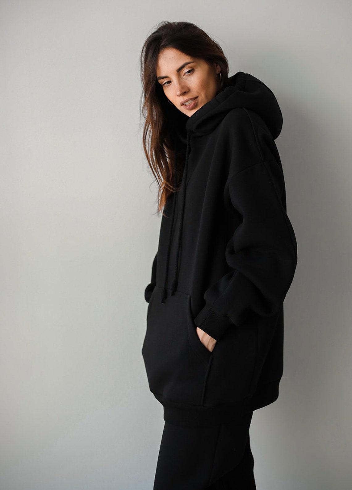 Black Oversized Hoodie Long Hoodie Unisex Black Hoodie - Etsy