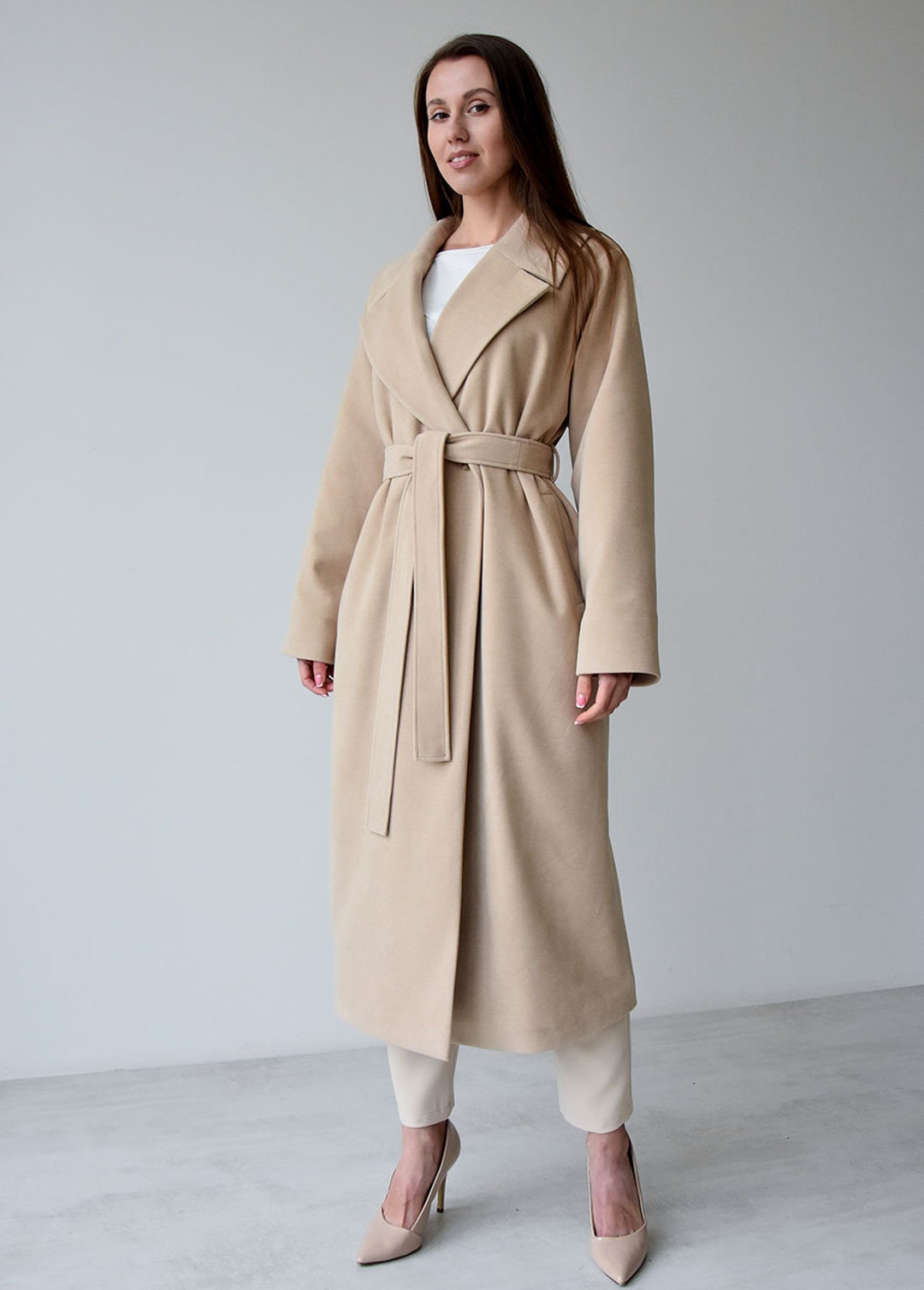 Wool Wrap Coat Wool Beige Coat for Women Warm Overcoat - Etsy