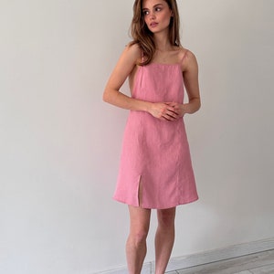 Pink Linen Dress, Linen Backless Dress, Summer Mini Dress for Women ...
