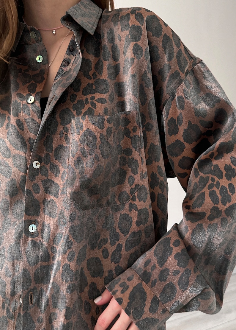 Leoparden-Print-Shirt für Damen, übergroßes Viskose-Shirt, Hemd mit ...