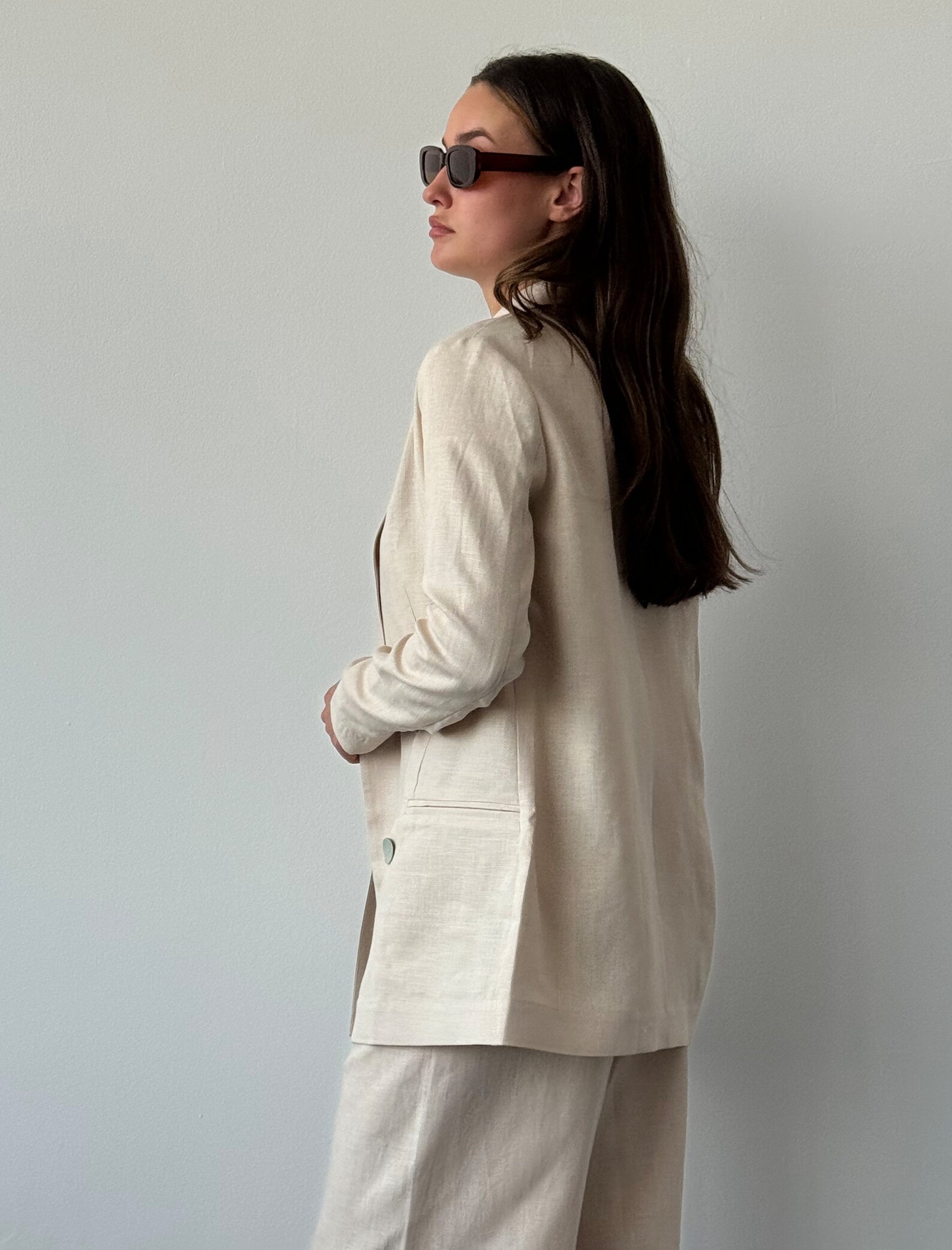 Linen Beige Blazer for Womens, Casual Beige Linen Jacket, Double ...