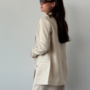 Linen Beige Blazer for Womens, Casual Beige Linen Jacket, Double ...
