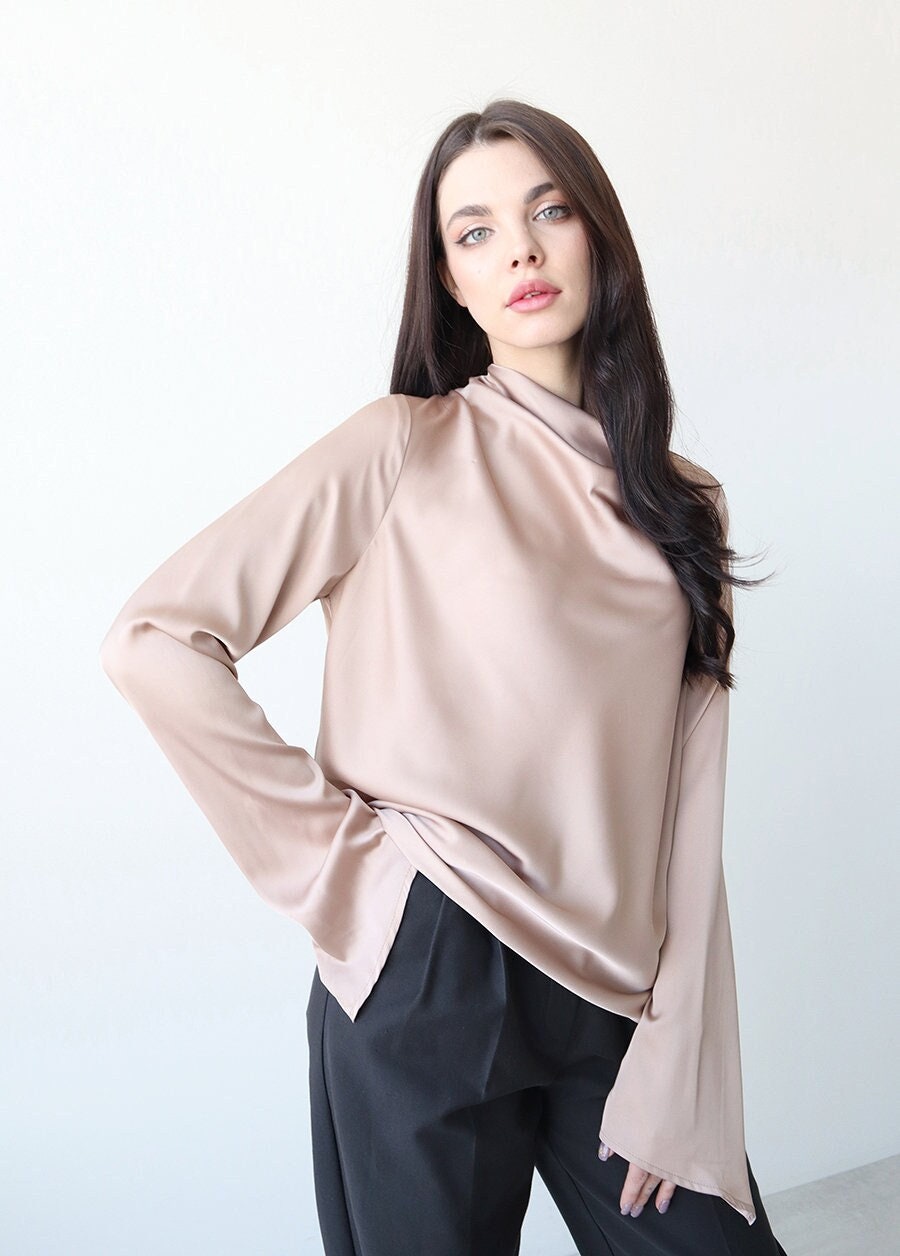 Silk Blouse for Women Formal Top for Women Funnel Neck - Etsy