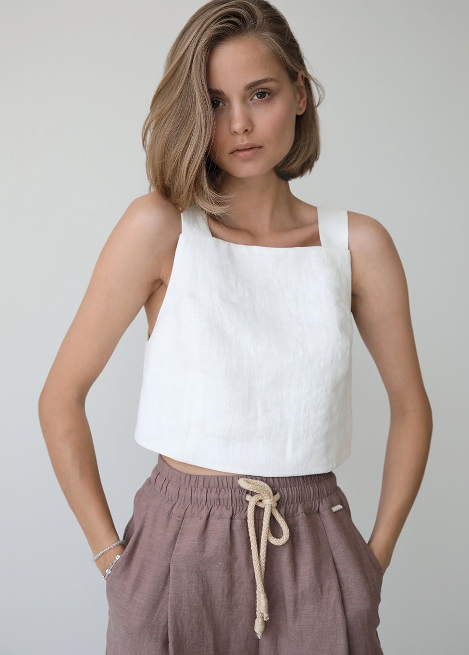White Linen Top For Women Linen Crop Top Linen Tank Top Etsy