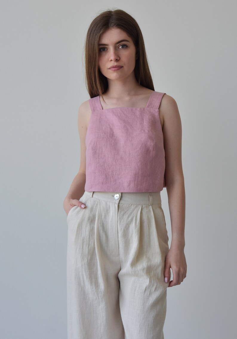 Linen Crop Top Wide Straps Light Ash Pink Cropped Linen Top - Etsy
