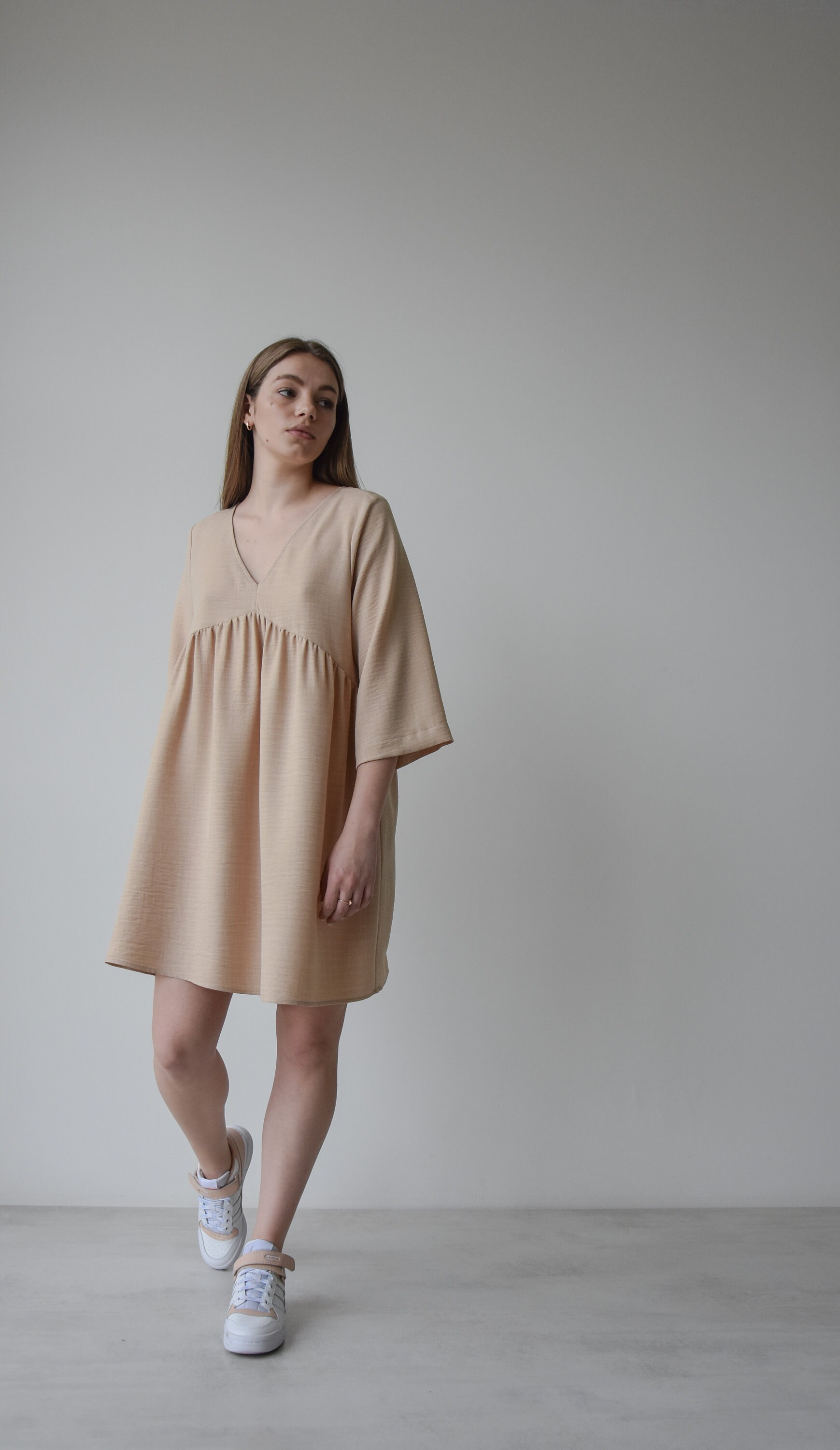 Beige Mini Flowing Viscose Dress A-line Loose Open Back - Etsy